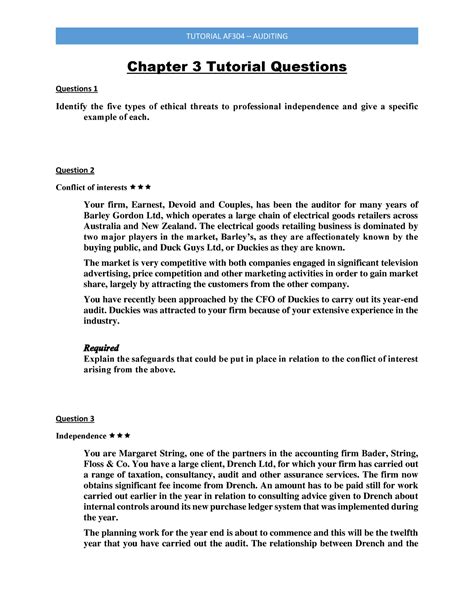 Chapter 3 Tutorial Questions For Week 4 Tutorial Af304 Auditing