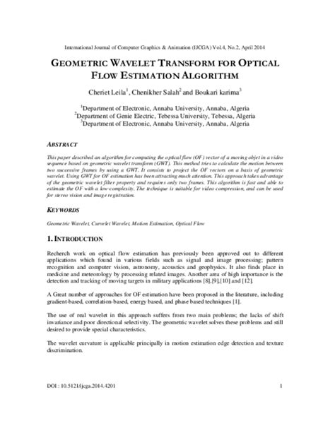 Pdf Geometric Wavelet Transform For Optical Flow Estimation Algorithm