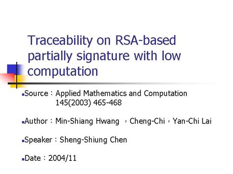 Traceability On Rsabased Partially Signature With Low Computation