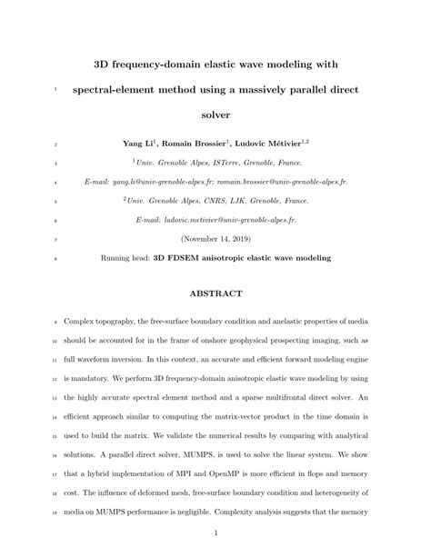 Pdf 3d Frequency Domain Elastic Wave Modeling With Spectral Element