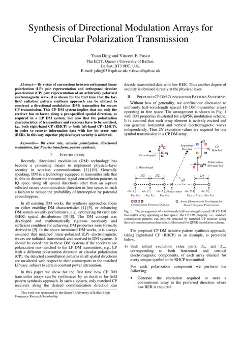 Pdf Synthesis Of Directional Modulation Arrays For Circular Polarization Transmission