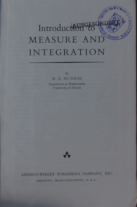 Introduction To Measure And Integration By Munroe M E 1959 2 Print Antiquariat Bookfarm