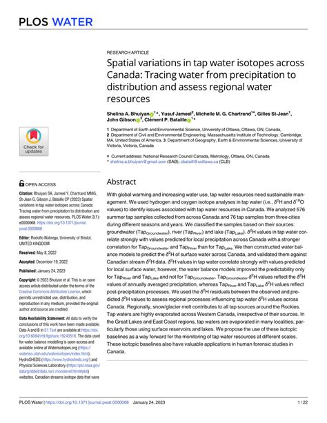 Pdf Spatial Variations In Tap Water Isotopes Across Canada Tracing Water From Precipitation