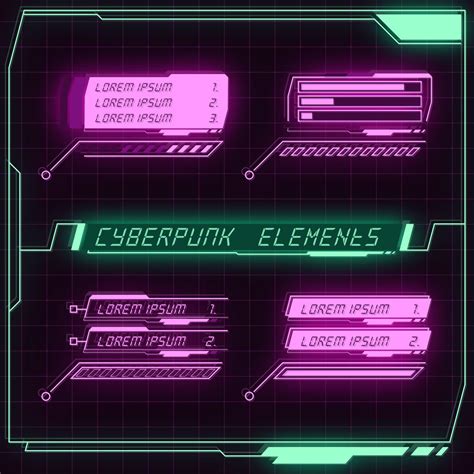 Scifi Futuristic Control Panel Collection Of Hud Elements Gui Vr Ui Design Cyberpunk Retro Style