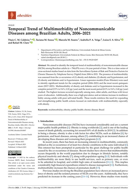 Pdf Temporal Trend Of Multimorbidity Of Noncommunicable Diseases