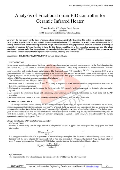 Pdf Analysis Of Fractional Order Pid Controller For Ceramic Infrared Heater