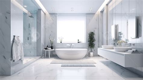 욕조가 있는 우아한 흰색 욕실 3d 렌더링 완벽한 진주 욕실 인테리어 디자인 고화질 사진 사진 화장실 배경 일러스트 및 사진 무료 다운로드 Pngtree