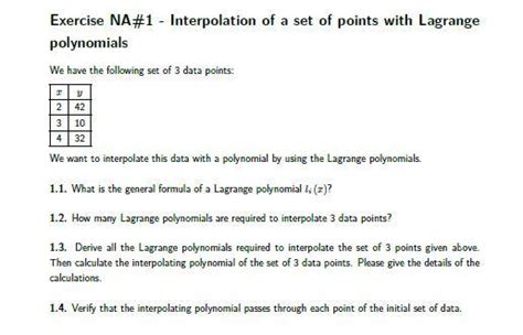 Solved Exercise NA 1 Interpolation Of A Set Of Points With Chegg Com