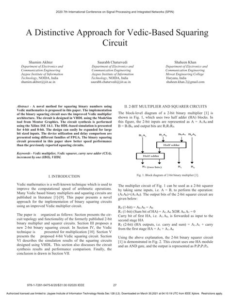 Pdf A Distinctive Approach For Vedic Based Squaring Circuit