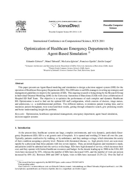 Pdf Optimization Of Healthcare Emergency Departments By Agent Based Simulation