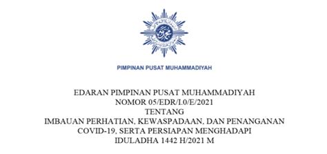 Edaran PP Muhammadiyah Menjelang Idul Adha 1442 H 2021 H Di Tengah Pandemi Covid 19 Majalah