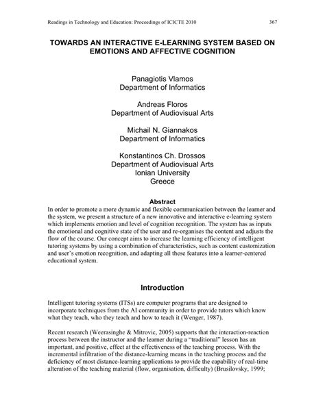 Pdf Towards An Interactive E Learning System Based On Emotions And