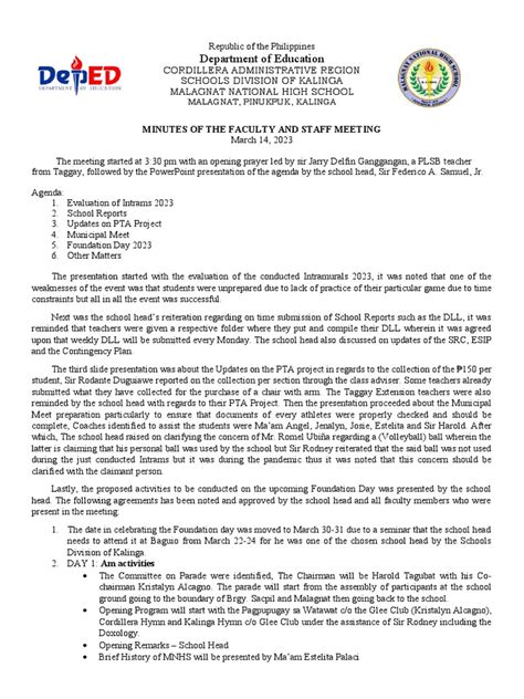 Minutes Of Faculty Meeting Pdf