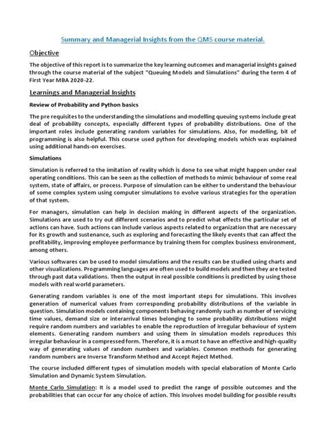 Mba Insights Queuing And Simulations Pdf Monte Carlo Method Simulation