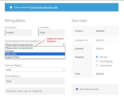 How To Add Custom Dropdown List In Billing Section Of Woocommerce