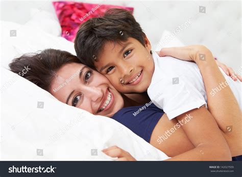 Mother Son Lying Bed Together Stock Photo Shutterstock