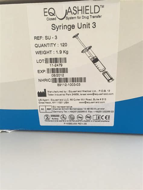 New EQUASHIELD Closed System Fro Drug Transfer Syringe Unit 3 120 Bx X SU 3 Disposables