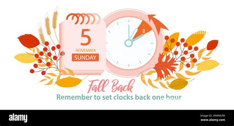 Change Clock Back One Hour Fall Back Concept Daylight Saving Time Ends At Sunday 5 November