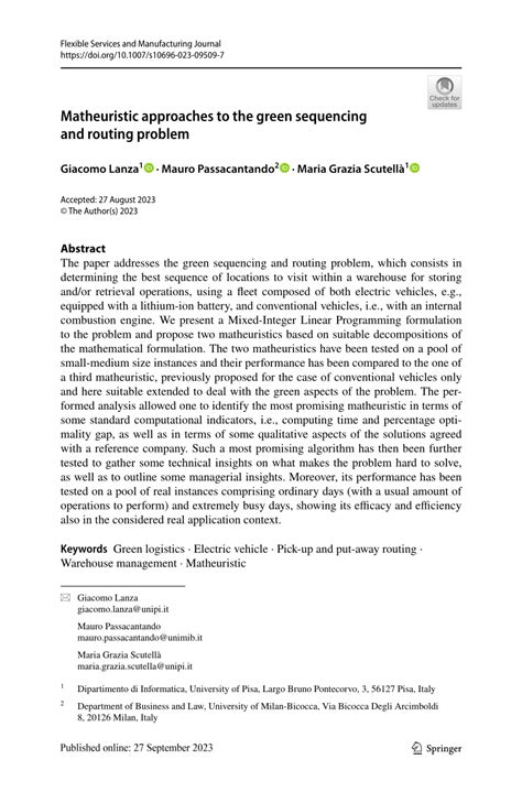 Pdf Matheuristic Approaches To The Green Sequencing And Routing Problem