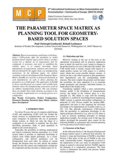 Pdf The Parameter Space Matrix As Planning Tool For Geometry Based Solution Spaces