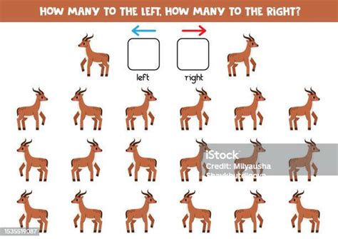왼쪽 또는 오른쪽에는 귀여운 만화 영양이 있습니다 미취학 아동을 위한 논리적 워크시트입니다 가젤에 대한 스톡 벡터 아트 및 기타 이미지 Istock