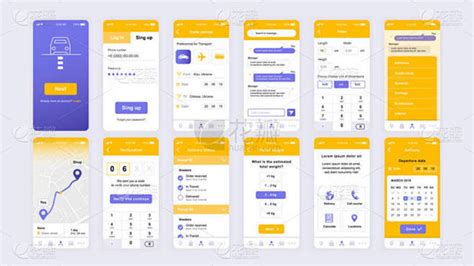 集 Ui、ux、gui 屏幕 交付应用程序平面设计模板，用于移动应用、响应式网站线框。网页设计 Ui