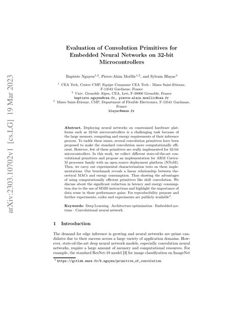 PDF Evaluation Of Convolution Primitives For Embedded Neural Networks On Bit Microcontrollers