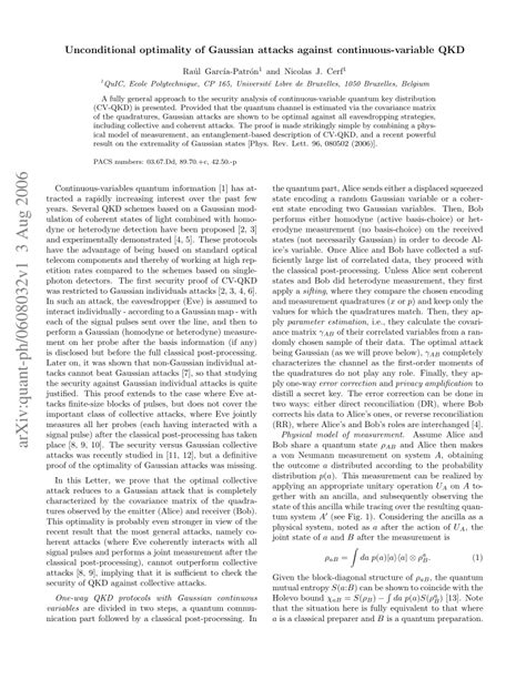 Pdf Unconditional Optimality Of Gaussian Attacks Against Continuous