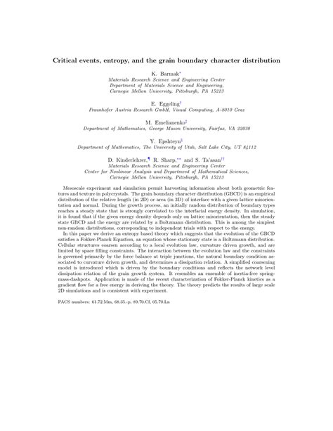 Pdf Critical Events Entropy And The Grain Boundary Character