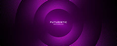 3d 보라색 테크노 추상적인 배경은 빛나는 원 선 효과 장식이 있는 어두운 공간에 레이어가 겹칩니다 배너 전단지 카드 또는 브로셔 표지를 위한 현대적인 그래픽 디자인 요소