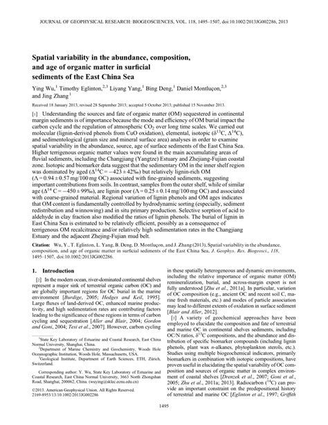 Pdf Spatial Variability In The Abundance Composition And Age Of Organic Matter In Surficial
