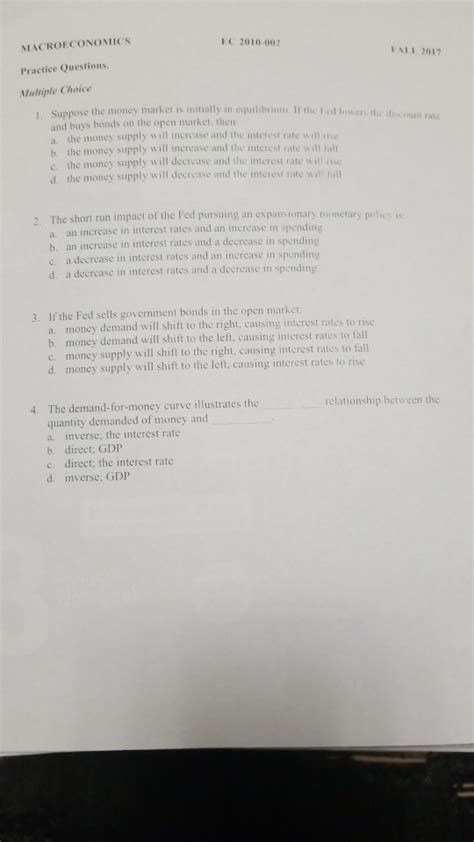 Solved MACROECONOMICS Practice Questions Multiple Choice EC Chegg