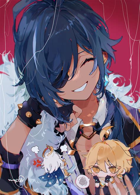 Aether Paimon And Kaeya Genshin Impact Drawn By Myoco Danbooru