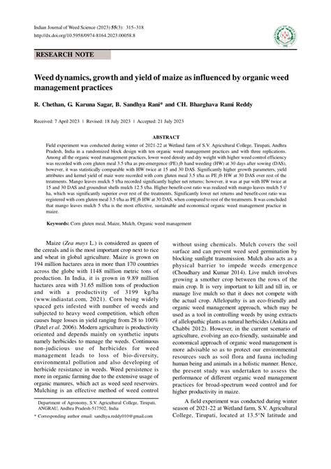 Pdf Weed Dynamics Growth And Yield Of Maize As Influenced By Organic Weed Management Practices