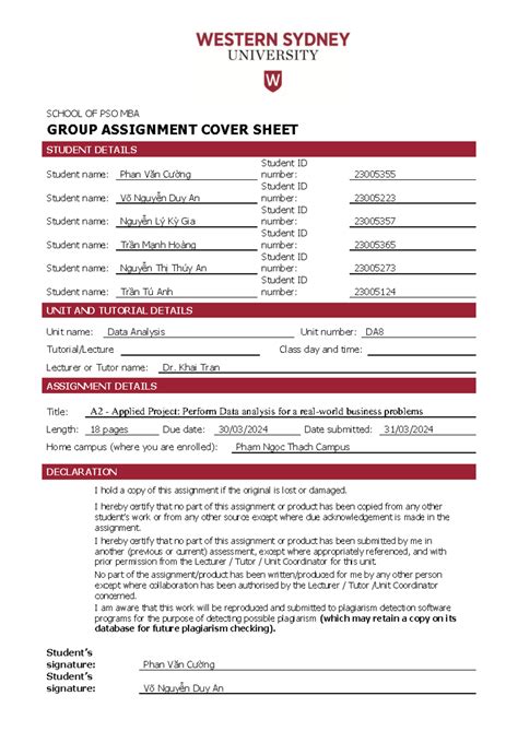 Da8 Group Group Assignment Cover Sheet School Of Pso Mba Group Assignment Cover Sheet
