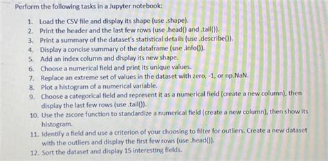 Solved Perform The Following Tasks In A Jupyter Notebook 1
