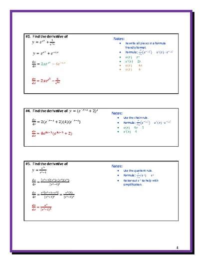derivatives of exponential functions notes examples handout and assignment