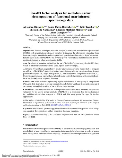 Pdf Parallel Factor Analysis For Multidimensional Decomposition Of Functional Near Infrared