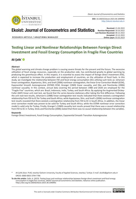Pdf Testing Linear And Nonlinear Relationships Between Foreign Direct