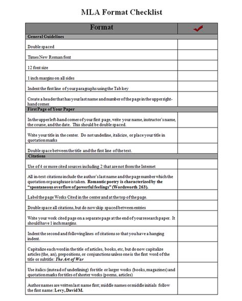 Mla Format Checklist Daniels Esl Portfolioprtfolio