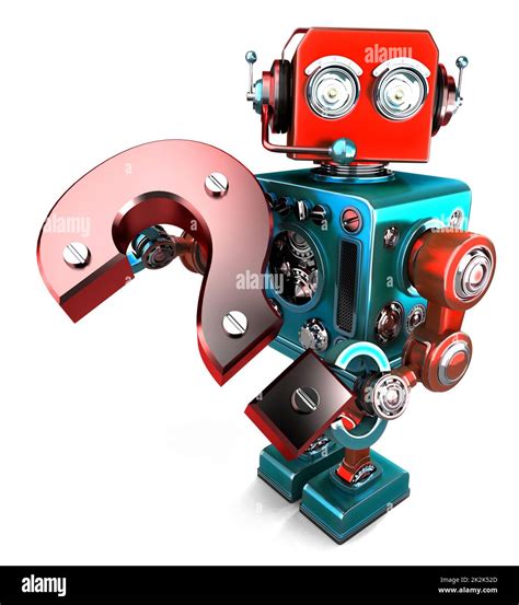 3d Robot With Question Mark Isolated Contains Clipping Path Stock