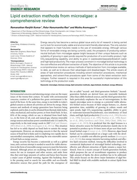 Pdf Lipid Extraction Methods From Microalgae A €¦ · · 2016 06