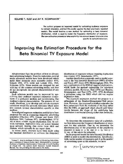 Pdf Improving The Estimation Procedure For The Beta Binomial Tv Exposure Model