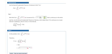 Solved Tutorial Exercise Use The Second Fundamental Theorem Chegg Com