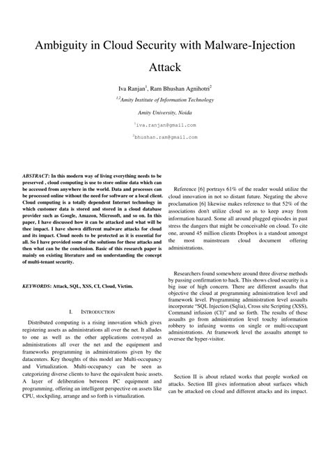 Pdf Ambiguity In Cloud Security With Malware Injection Attack