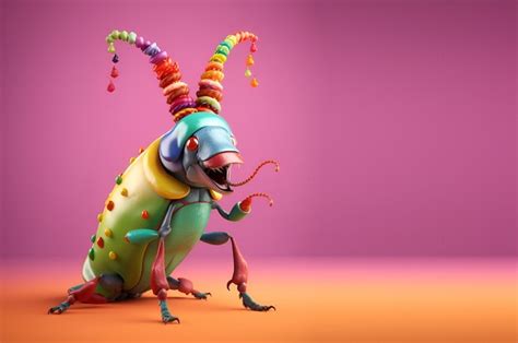 Premium Ai Image A Colorful Bug With A Colorful Head And Glasses Is Painted On A Pink Background