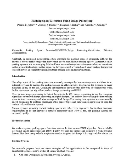 Parking Space Detection Using Image Processing Poorva Jadhav Pdf Verification And