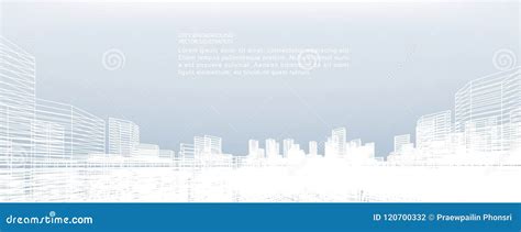 Abstract Wireframe City Background Perspective 3d Render Of Building Wireframe Stock Vector