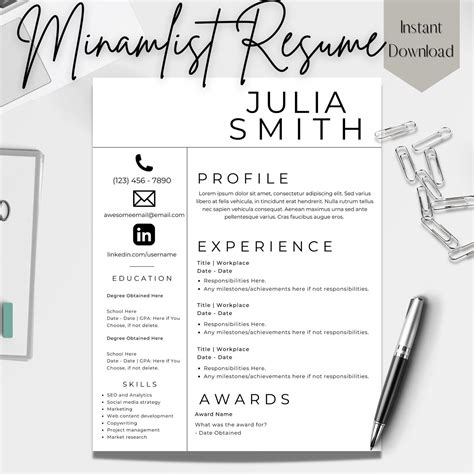 Executive Resume Cv Professional Basic Simple Resume Ats Etsy