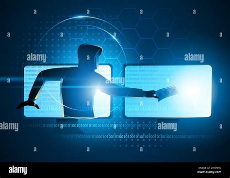 Vector Illustration Of A Scammer Stealing Money Concept Of Cyber Crime Malware Virus And